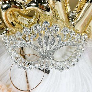 Accessories | Silver Crystal Rhinestone Masquerade Eye Mask Bridal ...